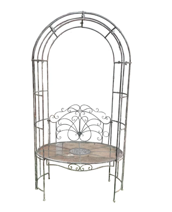 Garden Arch – with Round Bench Seat Dark Grey – Shepparton Plant Farm